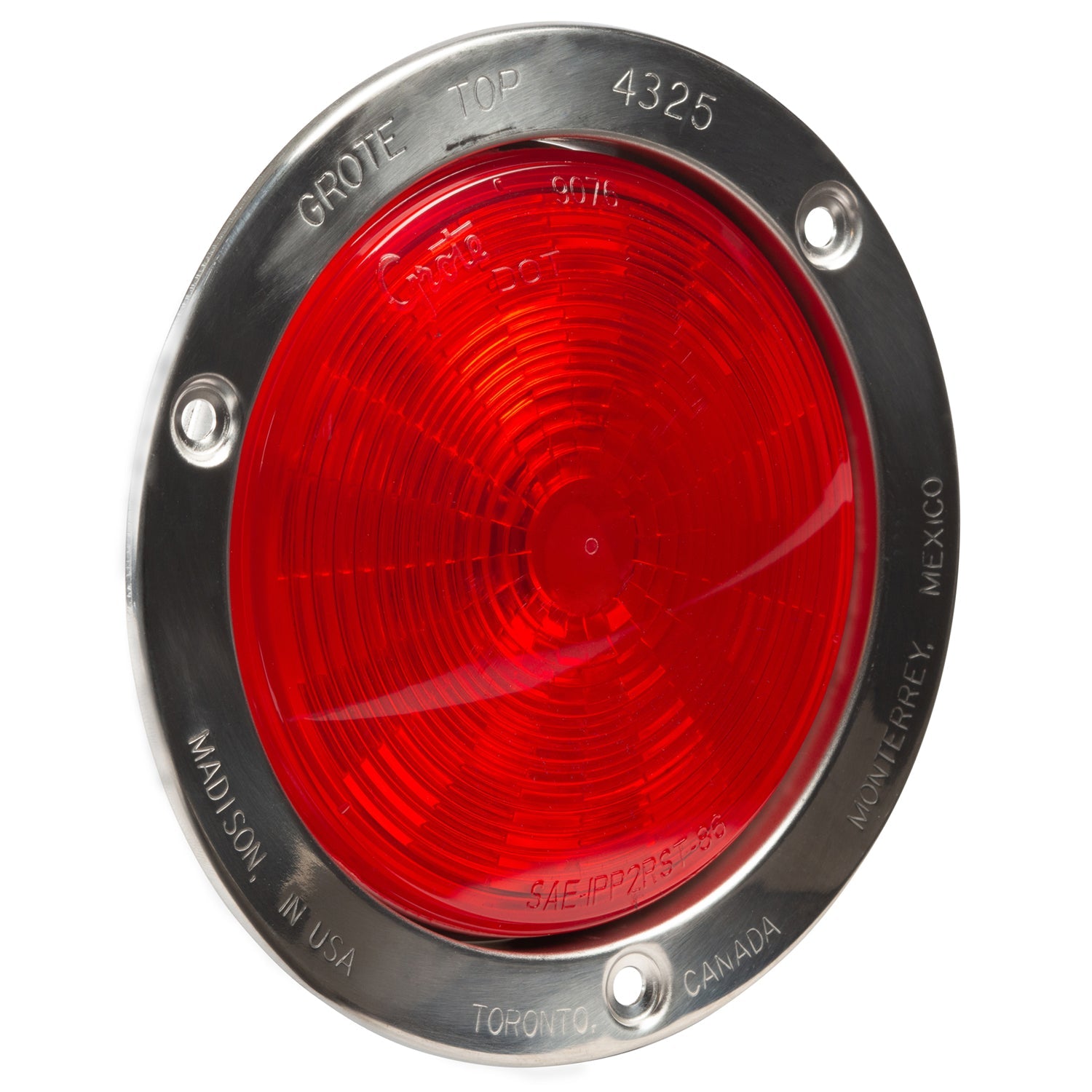STT Lamp, Red, 4" Round, Male Pin, W/Stainless Steel Mounting Flange ...
